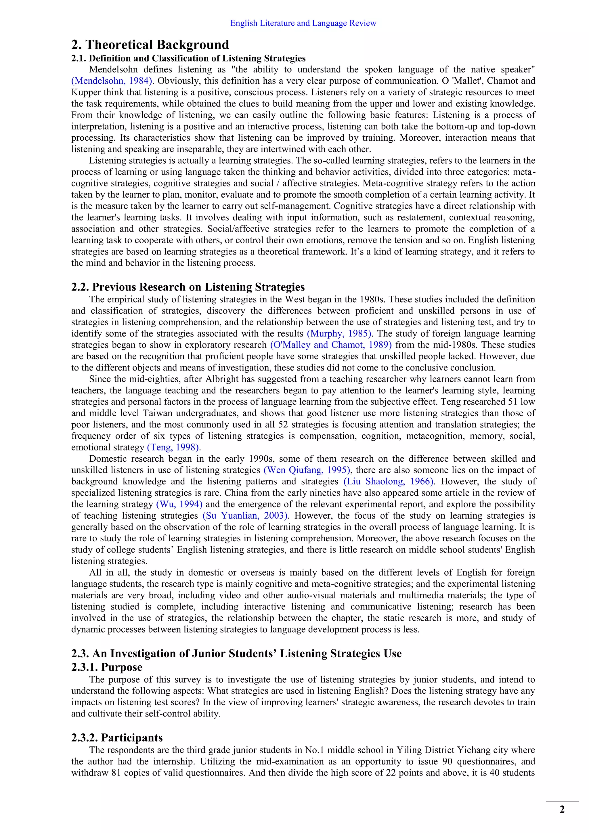 Investigating English Listening Strategy Use of Middle School Students | PDF