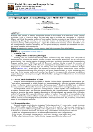 Investigating English Listening Strategy Use of Middle School Students ...