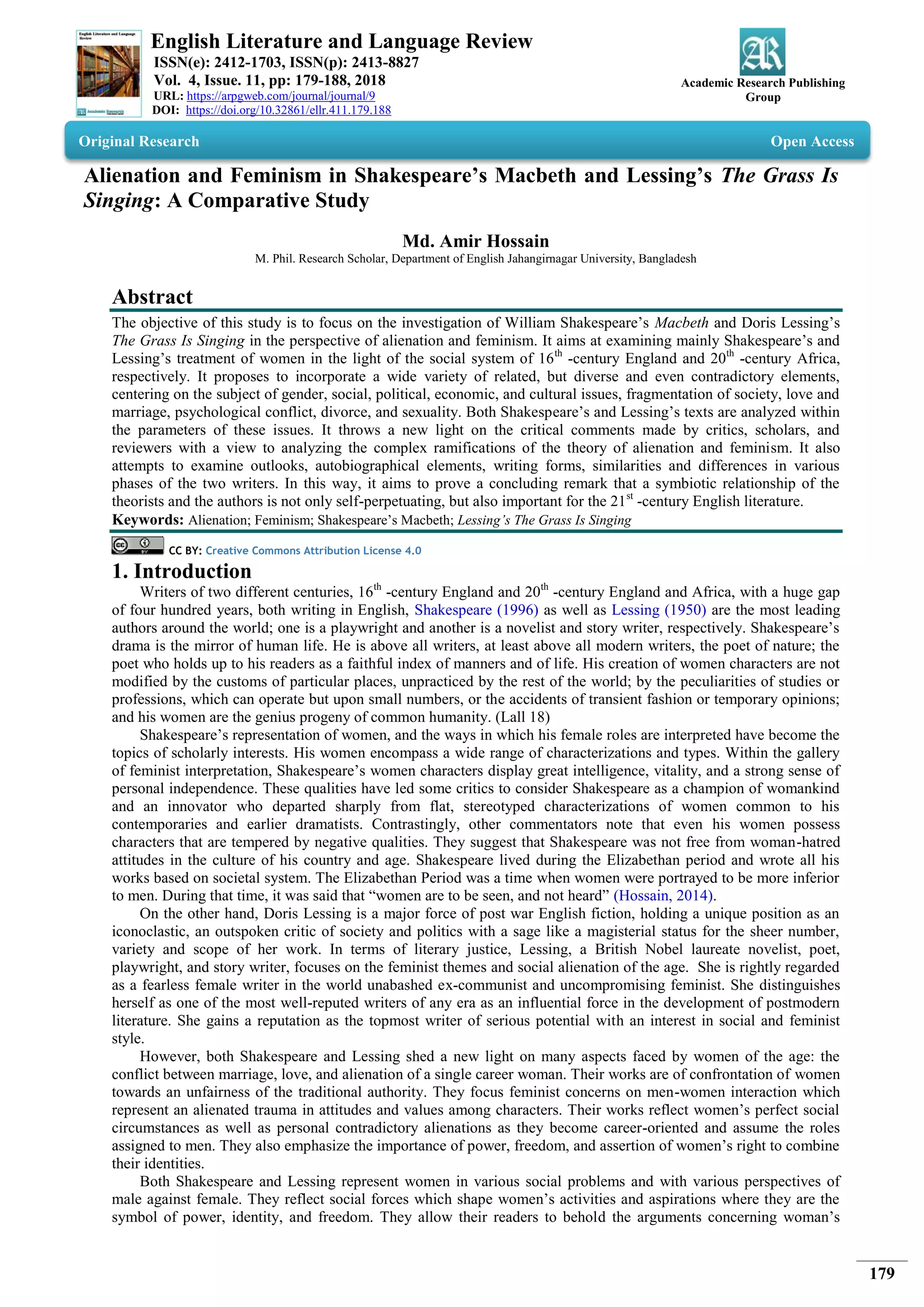 Alienation and Feminism in Shakespeare’s Macbeth and Lessing’s The ...