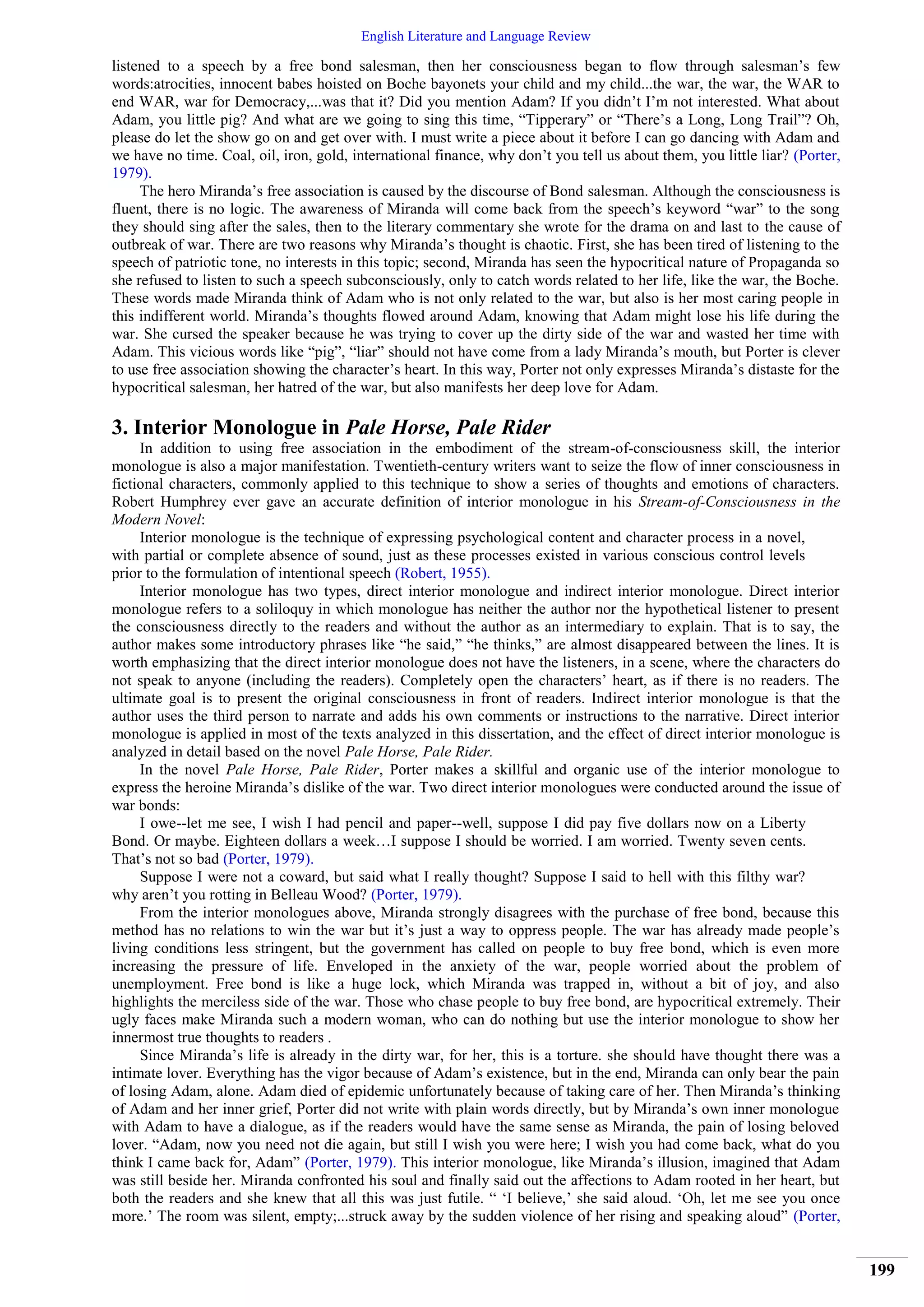 Stream-of-Consciousness in Porter’s Pale Horse, Pale Rider | PDF