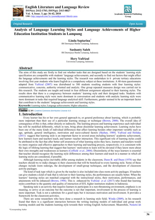 Analysis of Language Learning Styles and Language Achievements of Higher Education Institution ...