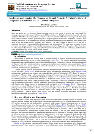 Gendering and Spacing the Trauma of Sexual Assault: A Father’s Story, A Daughter’s Unspeakable ...