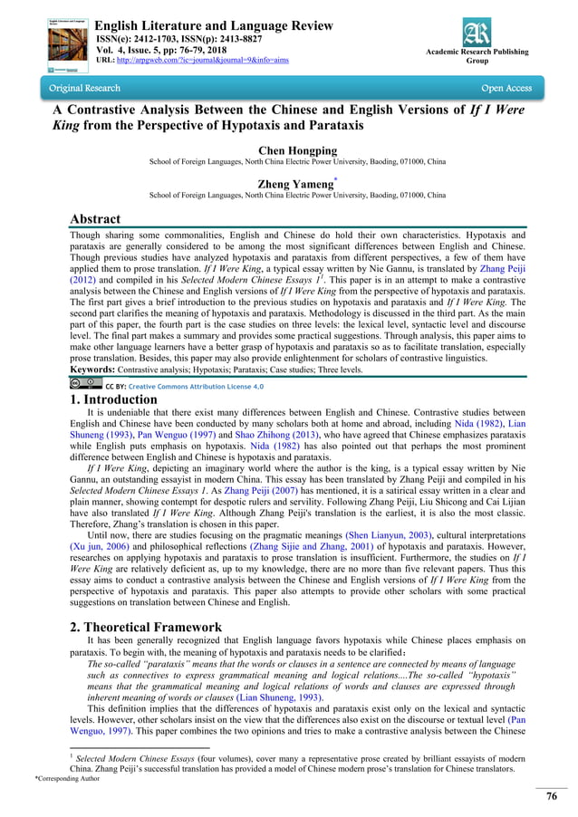 A Contrastive Analysis Between the Chinese and English Versions of If I ...