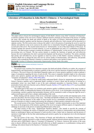 Literature of Exhaustion in John Barth’s Chimera: A Narratological ...