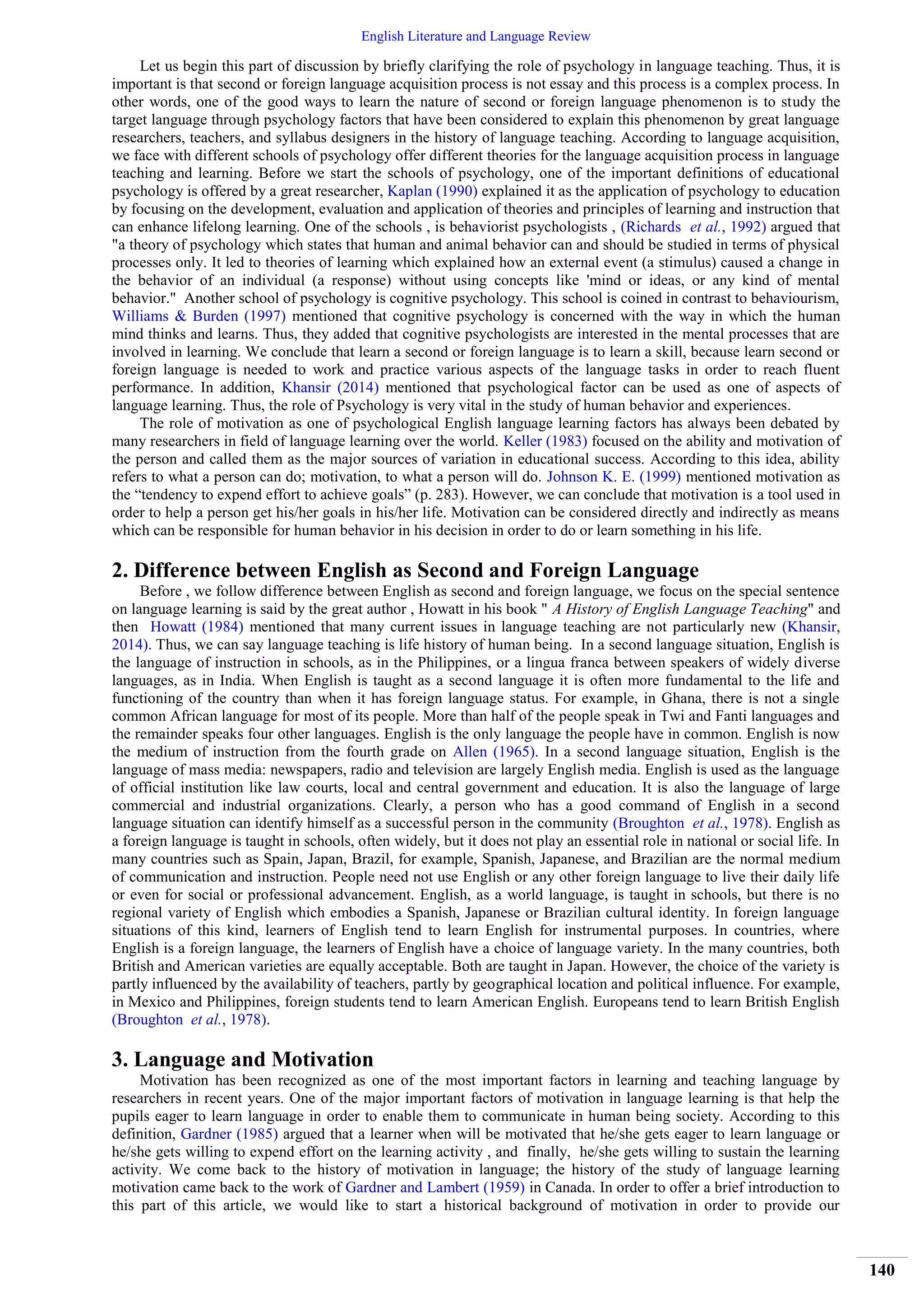 Place of Motivation in English Language Teaching | PDF