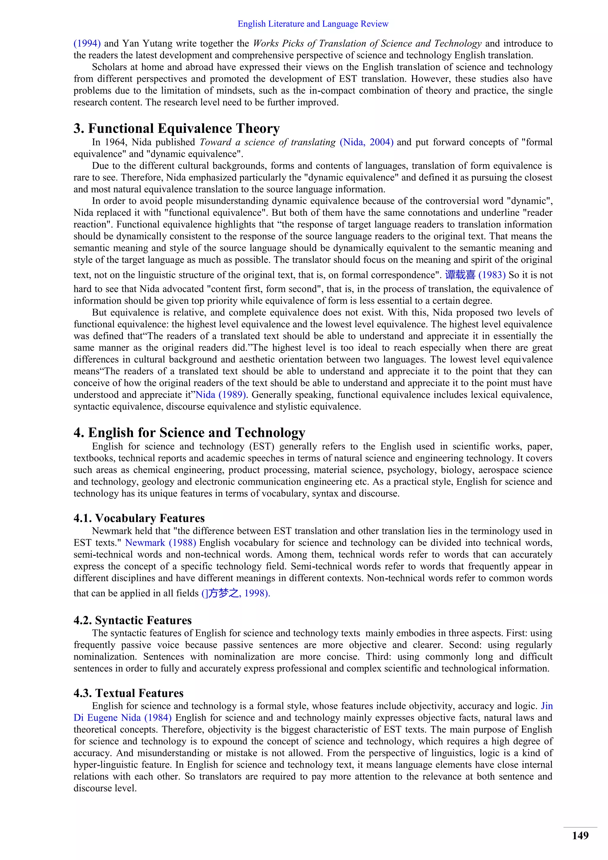 English for Science and Technology Translation Under the Guidance of Functional Equivalence ...