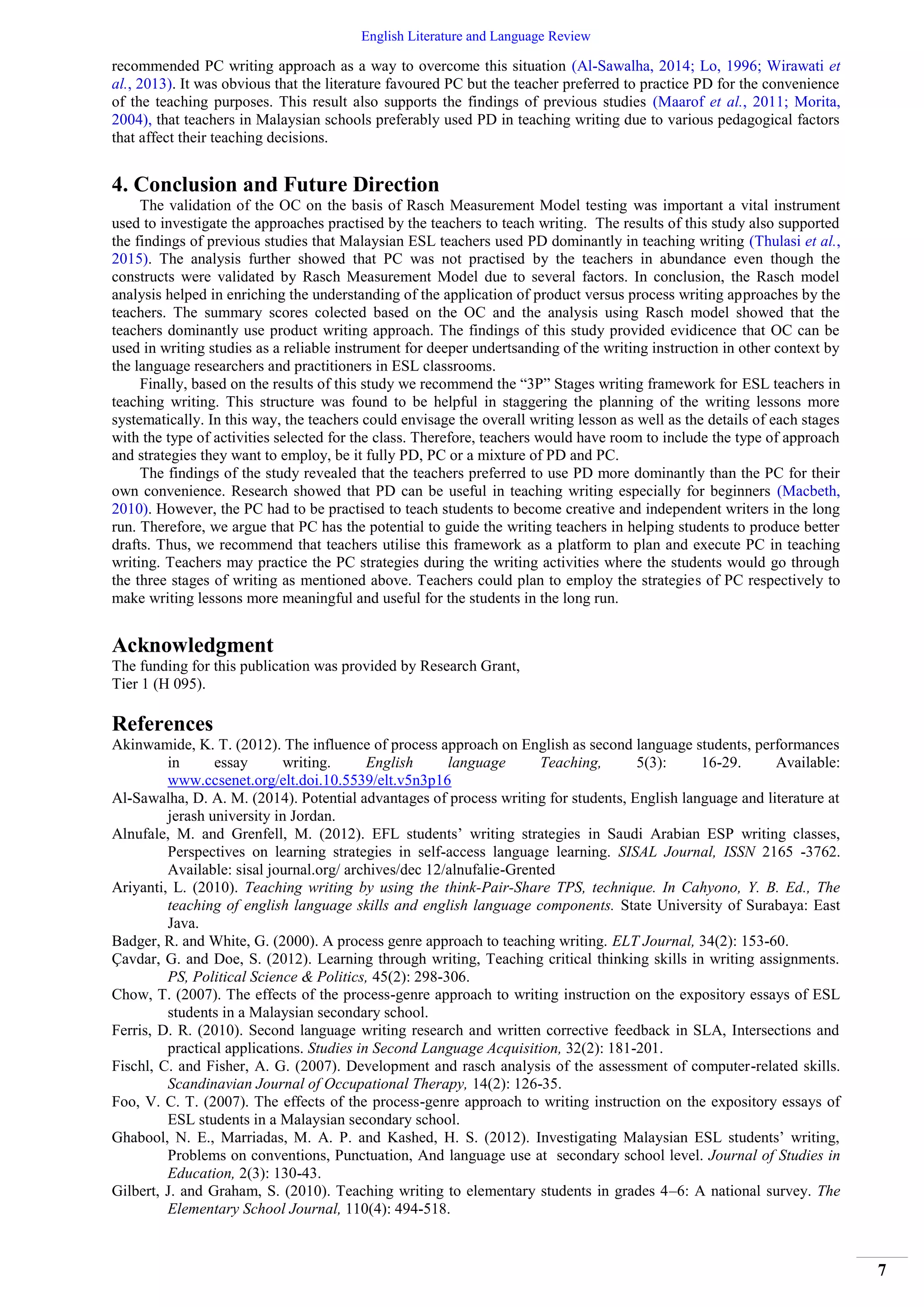 An Assessment Instrument of Product versus Process Writing Instruction: A Rasch Measurement ...