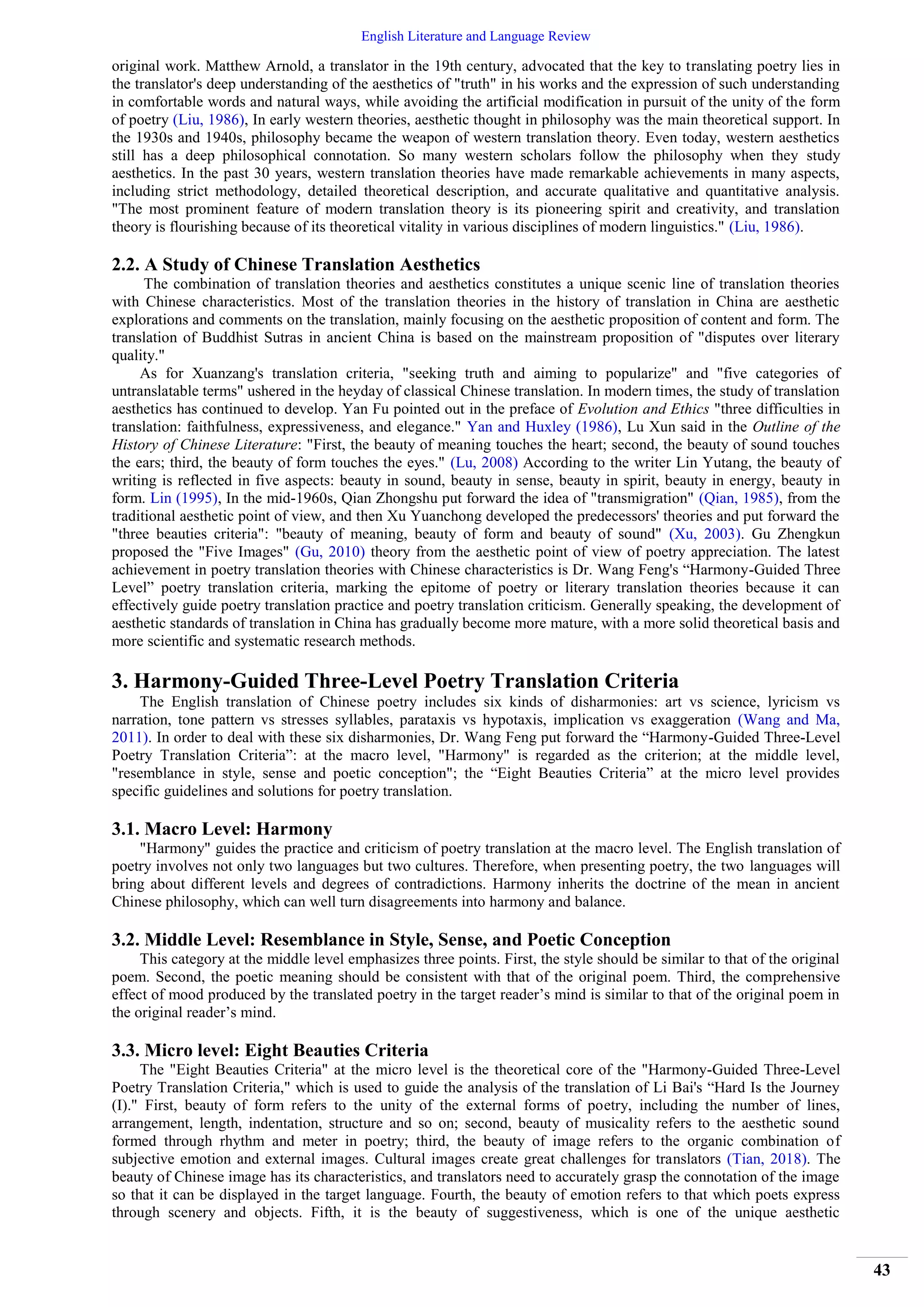 An Analysis of the Aesthetic Features in the English Versions of Li Bai ...