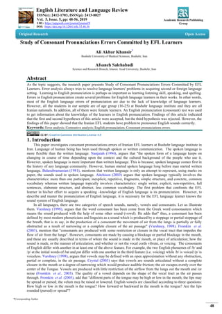Study of Consonant Pronunciations Errors Committed by EFL Learners | PDF