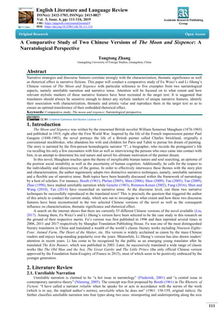 A Comparative Study of Two Chinese Versions of The Moon and Sixpence: A ...