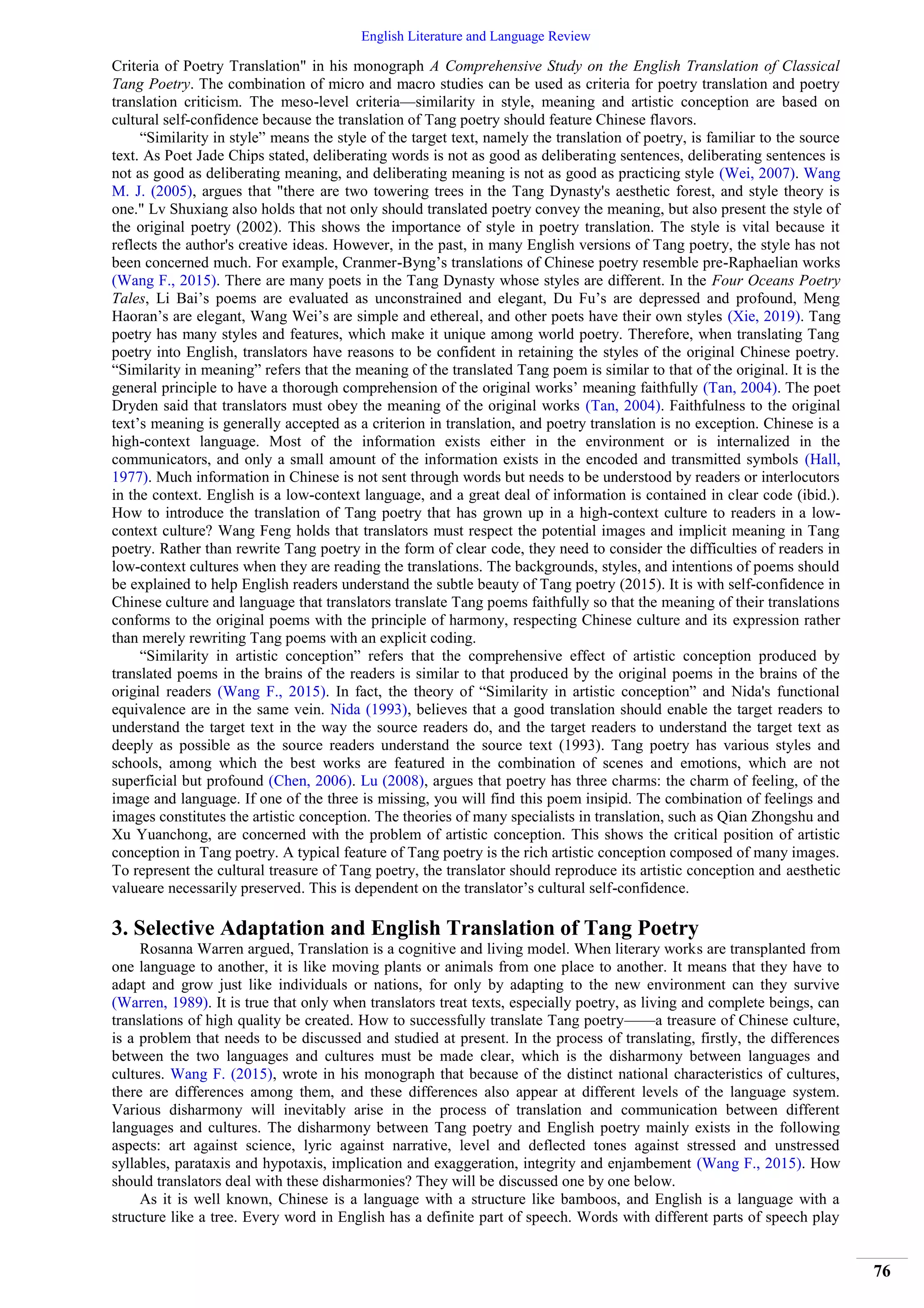 The English Translation of Tang Poetry Based on Cultural Self ...