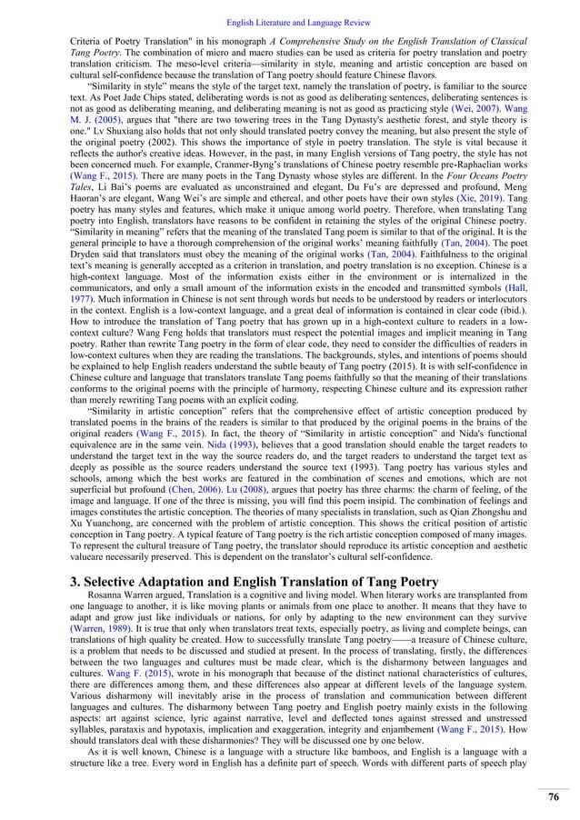 The English Translation of Tang Poetry Based on Cultural Self ...