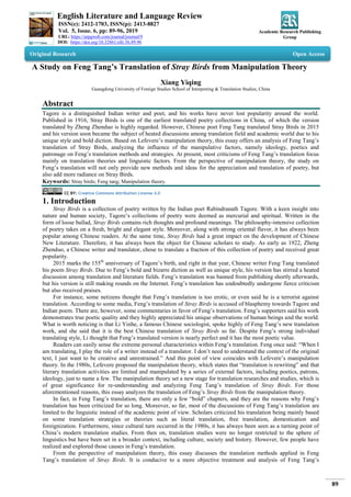 A Study on Feng Tang’s Translation of Stray Birds from Manipulation ...