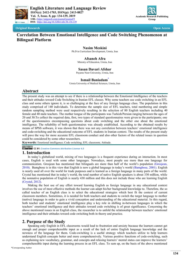 Correlation Between Emotional Intelligence and Code Switching Phenomenon at Bilingual Platform | PDF