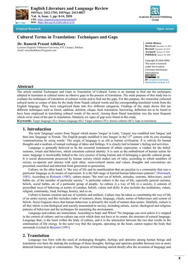 Cultural Terms in Translation: Techniques and Gaps | PDF