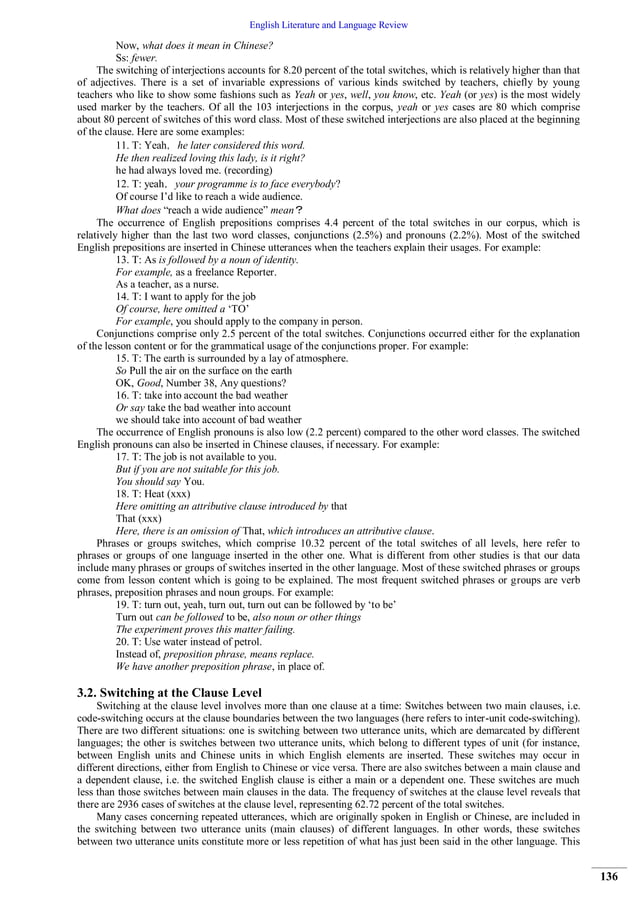 Structure Patterns Of Code Switching In English Classroom Discourse Pdf