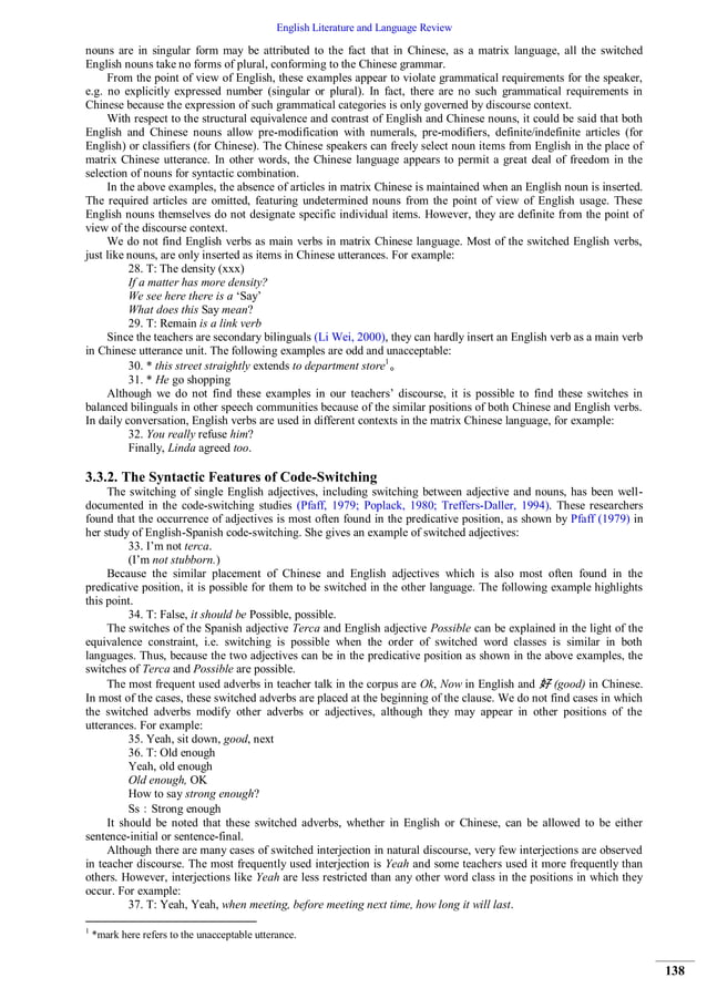 Structure Patterns Of Code Switching In English Classroom Discourse Pdf