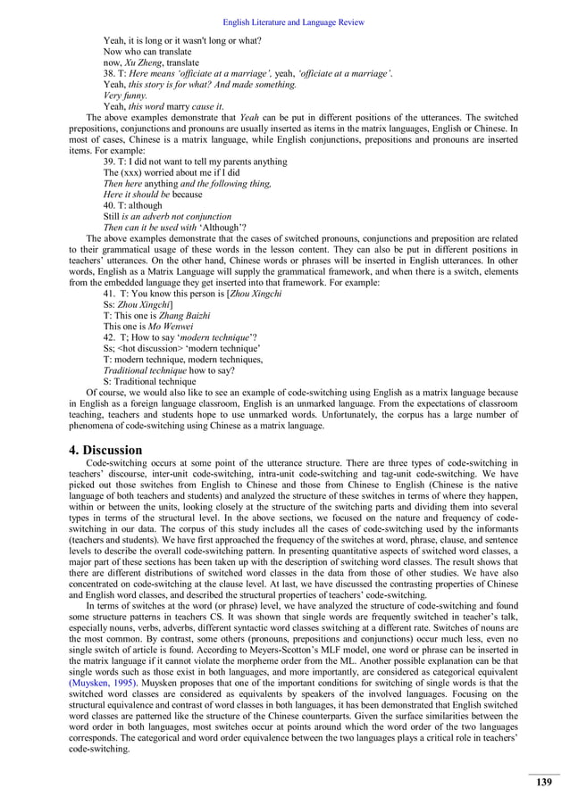Structure Patterns of Code-Switching in English Classroom Discourse | PDF