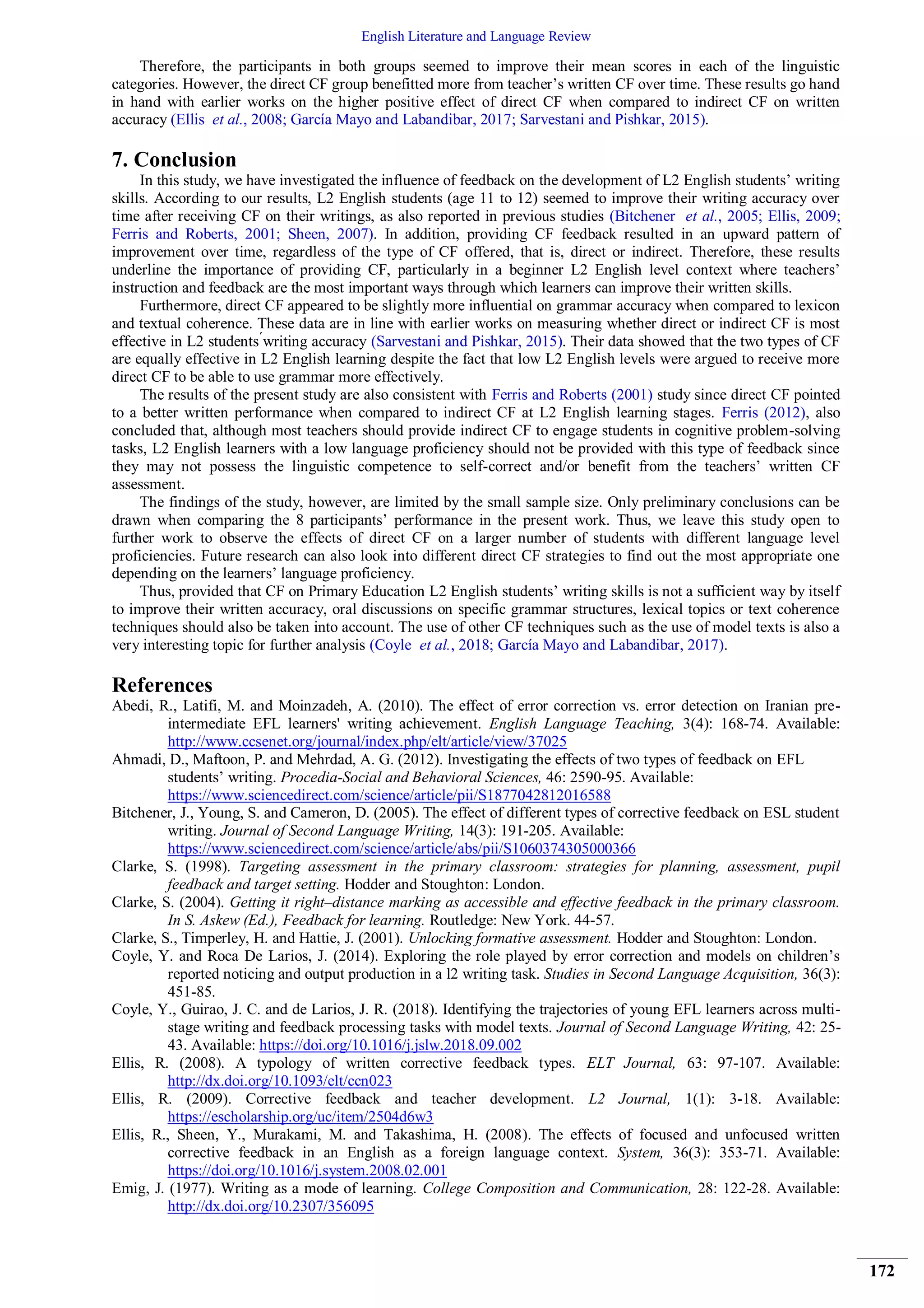 Direct and Indirect Feedback in the L2 English Development of Writing Skills | PDF