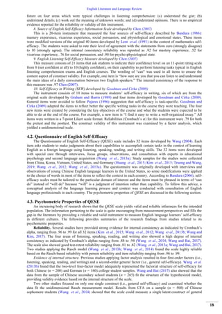 Measuring English Language Self-Efficacy: Psychometric Properties and ...