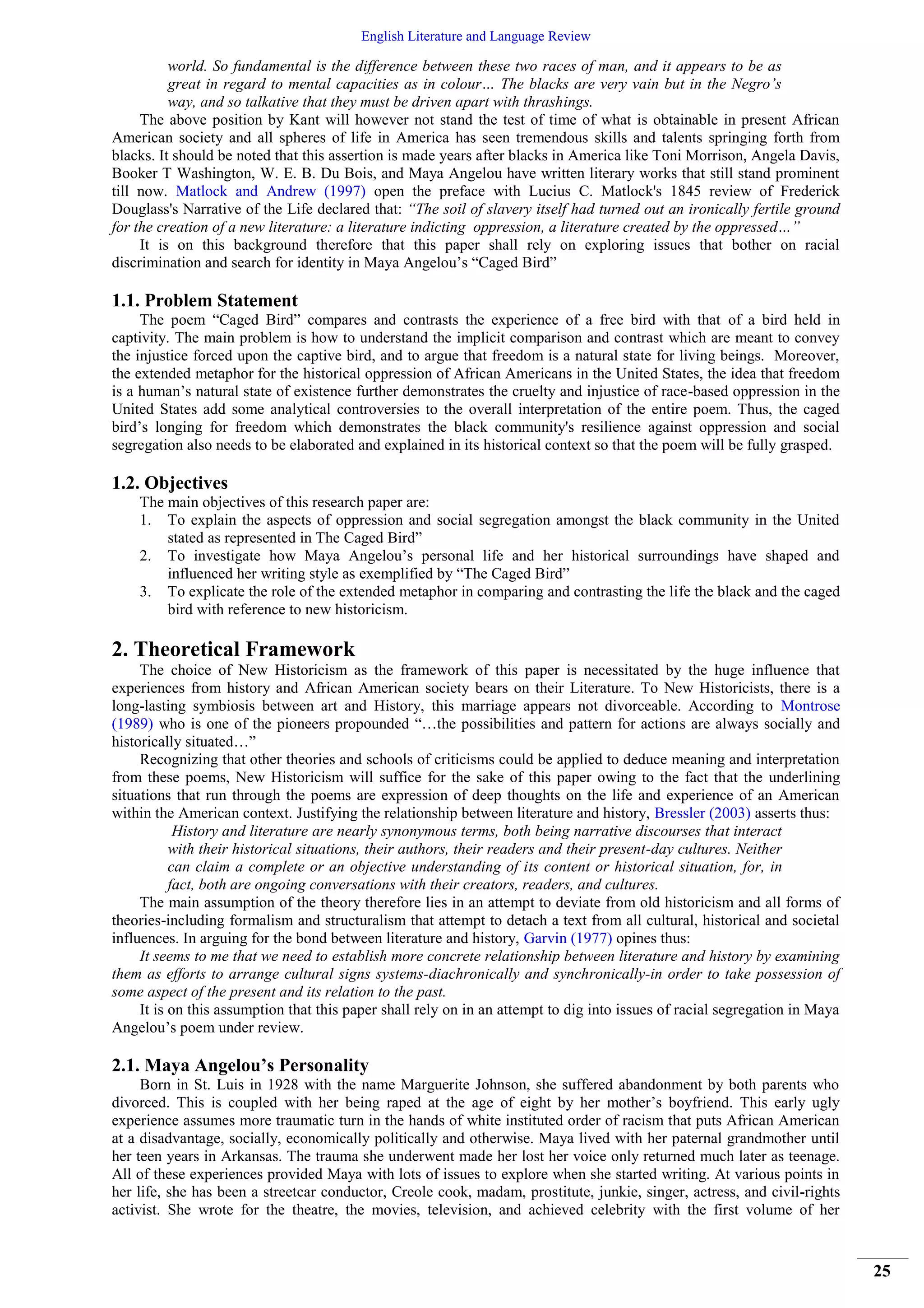 Racism and Social Segregation in Maya Angelo’s “Caged Bird” | PDF