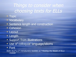 English Language Learners as readers and writer | PPT