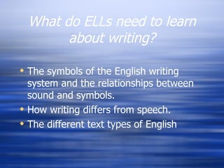 English Language Learners as readers and writer | PPT