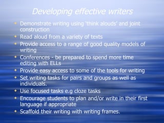 English Language Learners as readers and writer | PPT