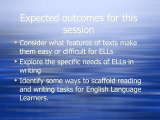 English Language Learners as readers and writer | PPT