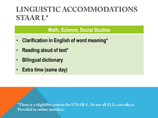 ELL State assessment options and allowable linguistic accommodations | PPTX