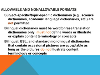 ELL State assessment options and allowable linguistic accommodations | PPT