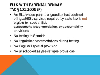 ELL State assessment options and allowable linguistic accommodations | PPT
