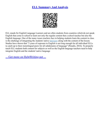 ELL Summary And Analysis | PDF