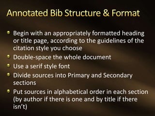 Elluminate session 2 annotated bib and report projects | PPTX ...
