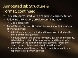 Elluminate session 2 annotated bib and report projects | PPTX ...