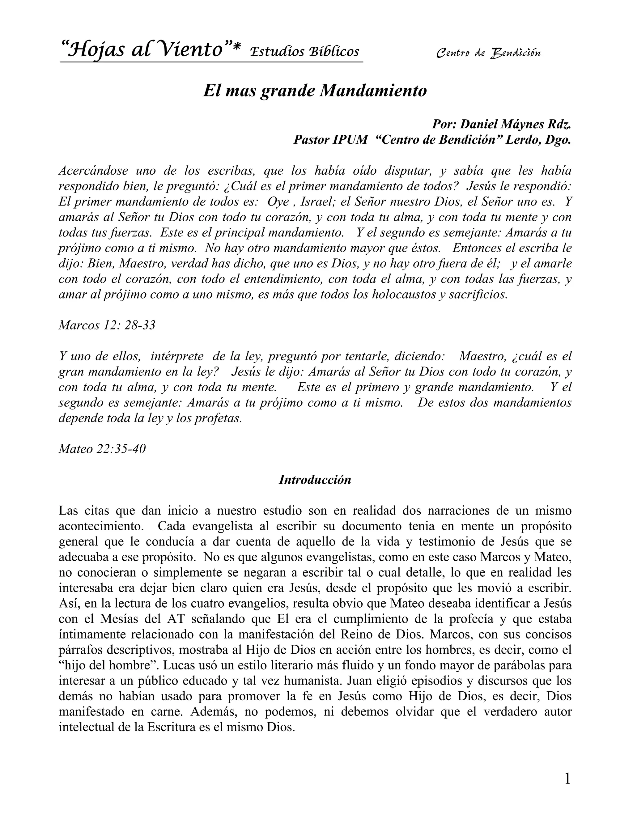 El Mas Grande Mandamiento 2009 Pdf | PDF
