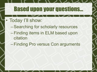 ELM databases...again | PPTX