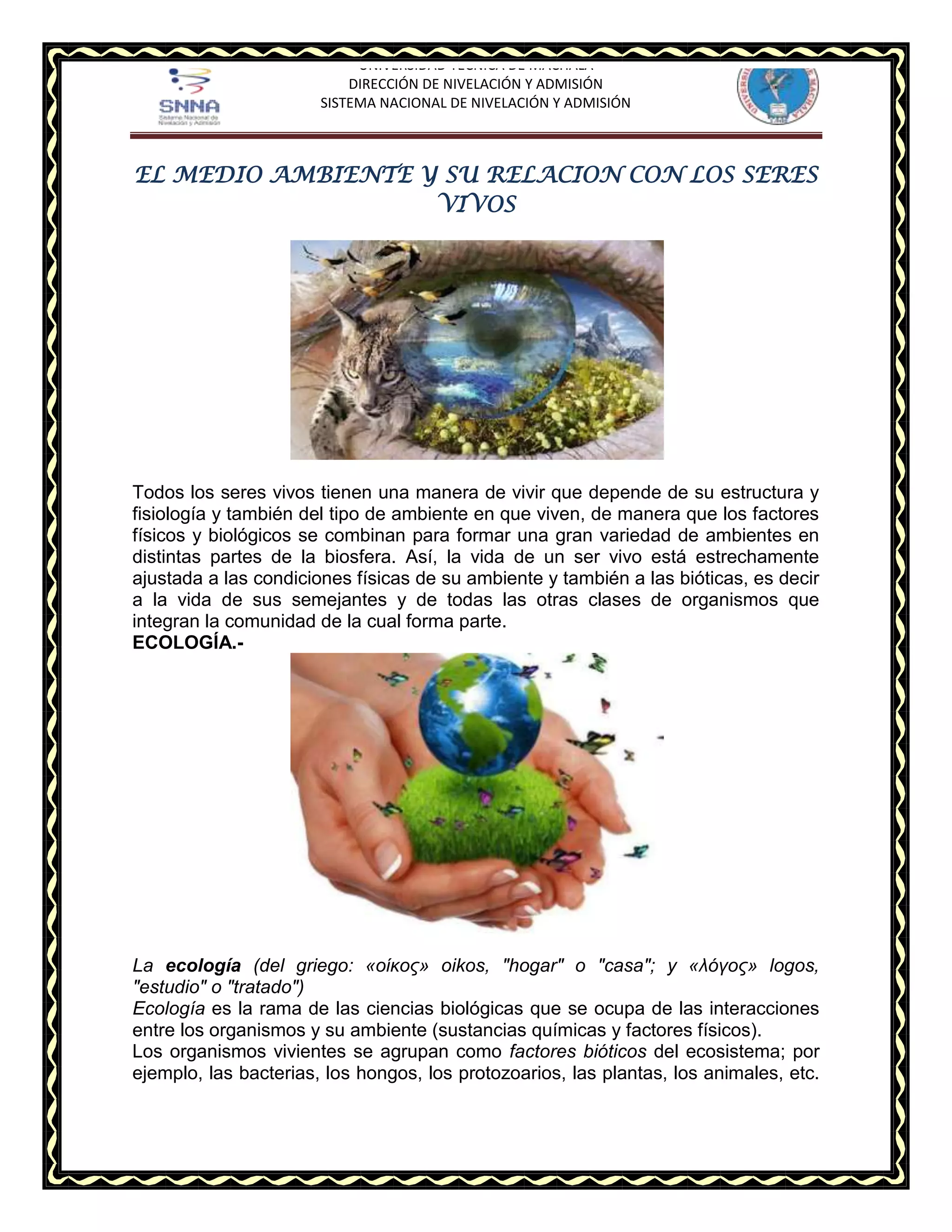 El medio ambiente y su relacion con los seres vivos | PDF | Descarga ...