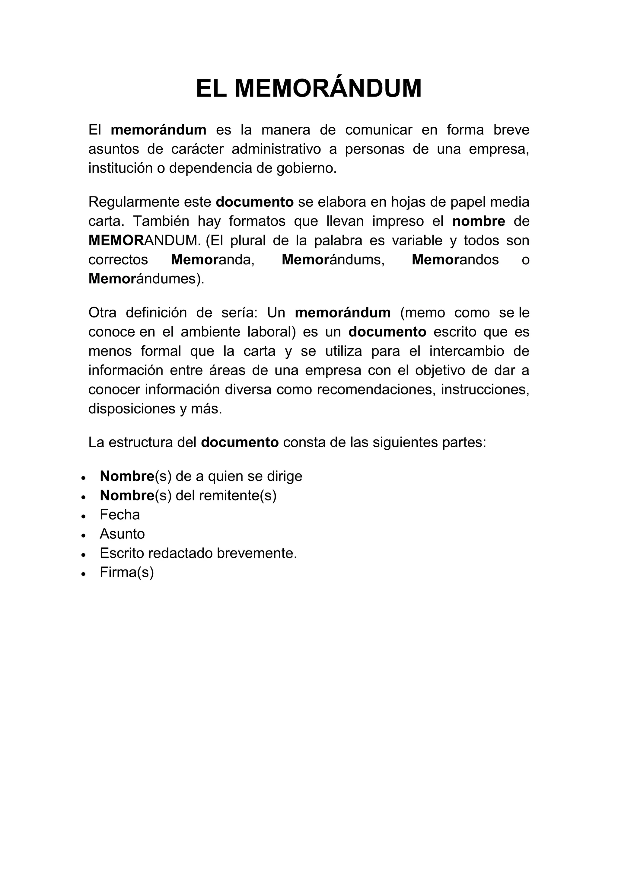 El memorándum | DOCX