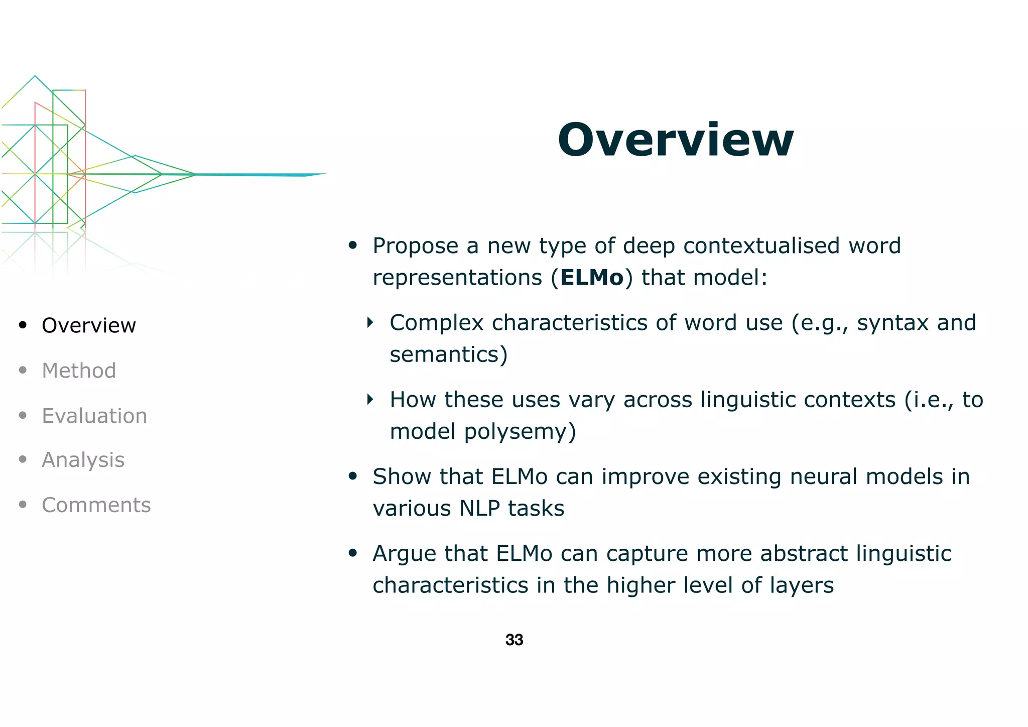 A Review of Deep Contextualized Word Representations (Peters+, 2018) | PDF