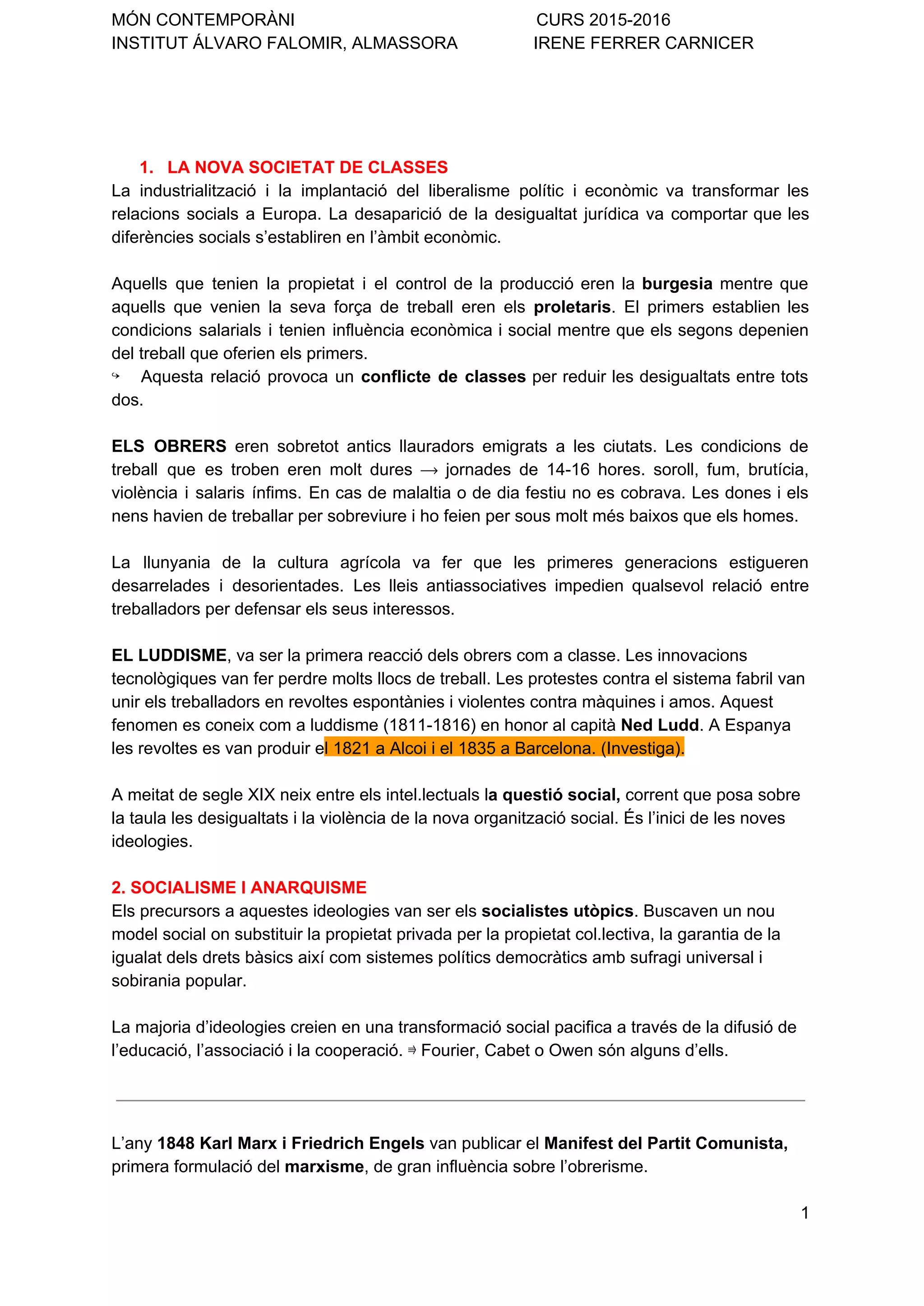 El moviment obrer. Dossier | PDF