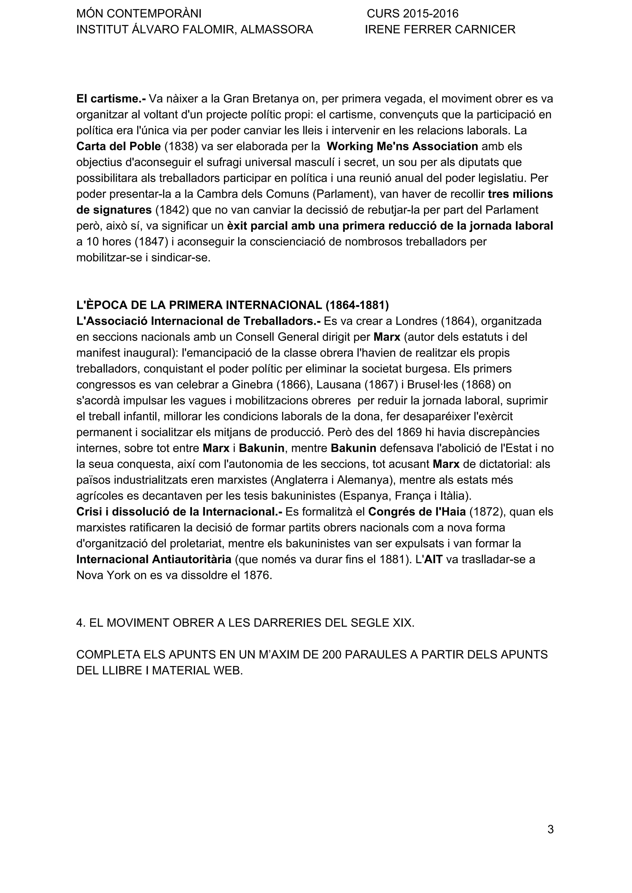 El moviment obrer. Dossier | PDF