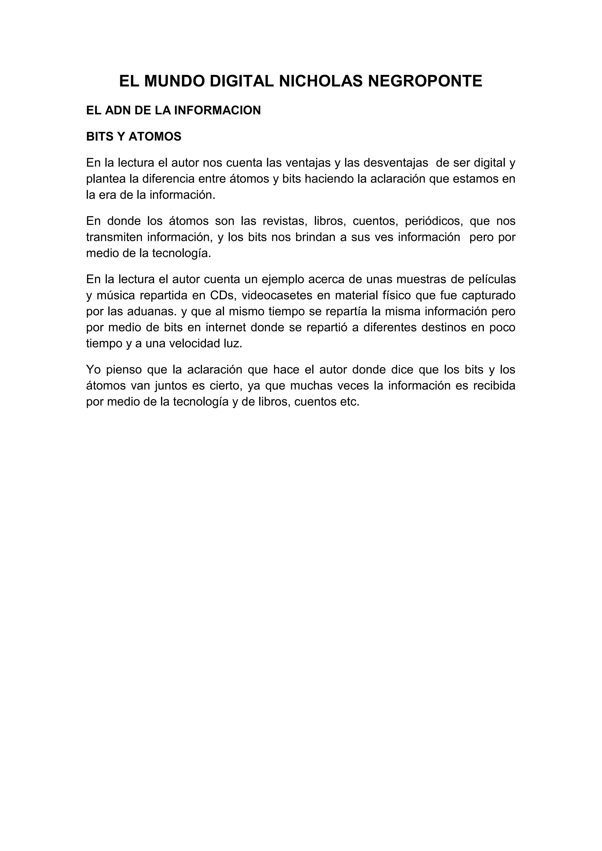 El mundo digital nicholas negroponte | DOCX