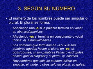 El nombre. clasificacion segun su significado, genero y numero | ODP