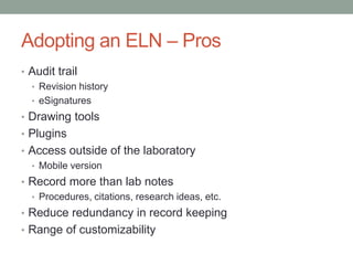 Electronic Lab Notebooks | PPTX
