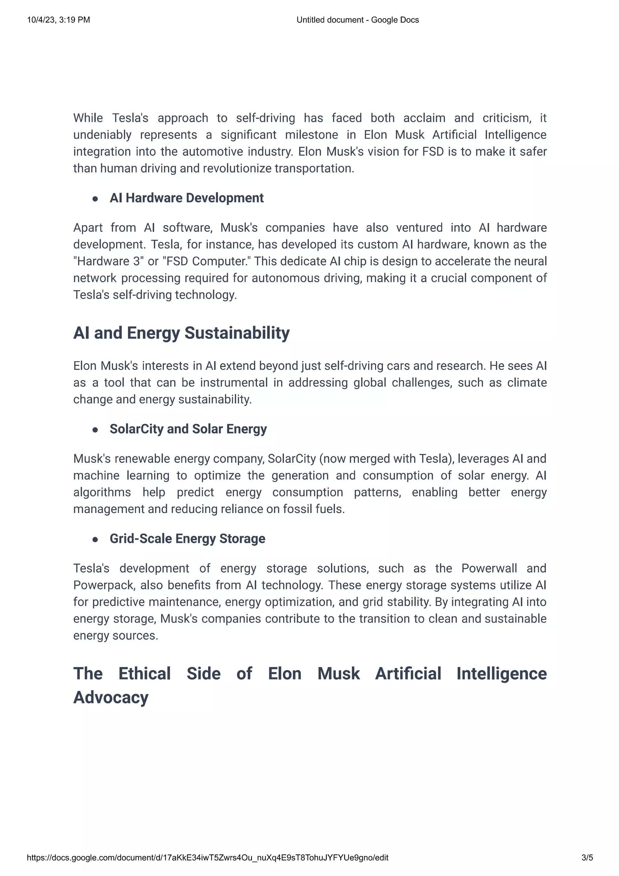 Elon Musk Artificial Intelligence-A Future of AI Exploration | PDF