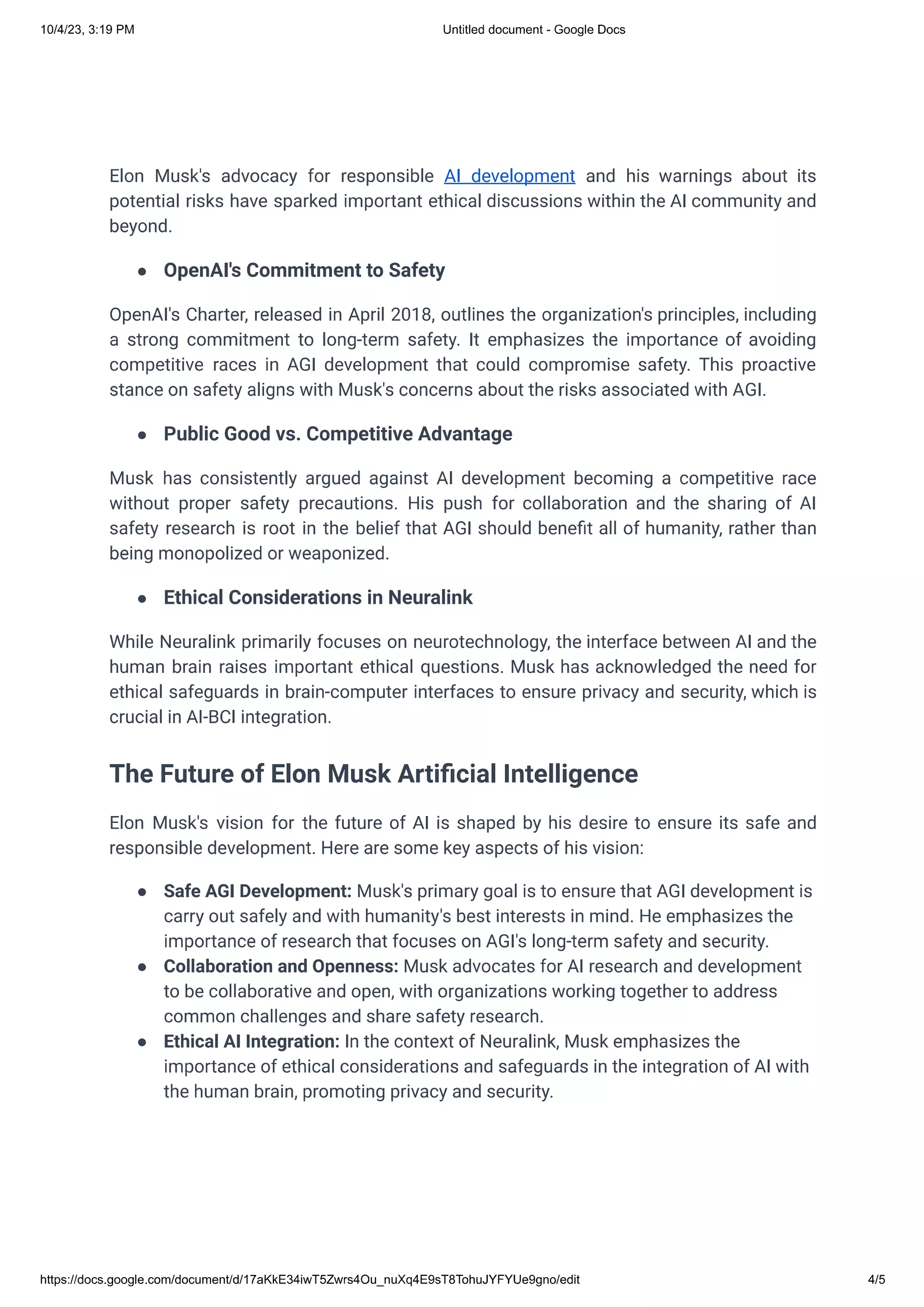 Elon Musk Artificial Intelligence-A Future of AI Exploration | PDF