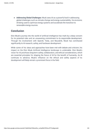 Elon Musk Artificial Intelligence-A Future of AI Exploration | PDF