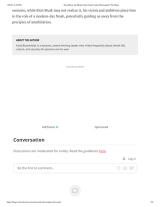 Elon Musk, the Modern Day Noah _ Andy Blumenthal _ The Blogs.pdf | Technology Industry | Industries