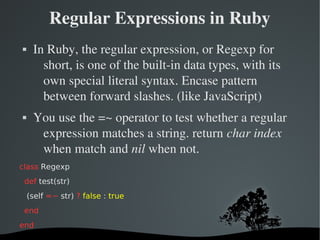 Ruby Regexp Class : Ruby Regular Expressions: Clearly Explained – XTBRW